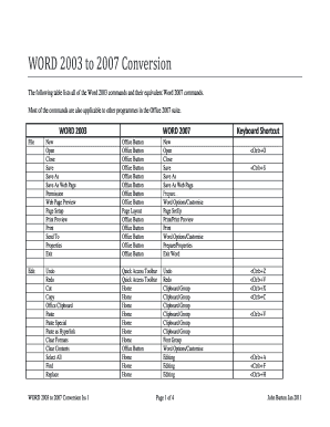 Fillable Online The following table lists all of the Word 2003 commands ...
