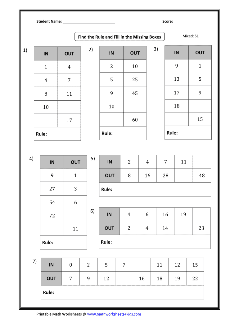 Fillable Online Find the Rule and Fill in the Missing Boxes Fax Email ...