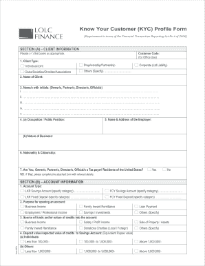 Fillable Online Know Your Customer (KYC) Prole Form Fax Email Print - pdfFiller