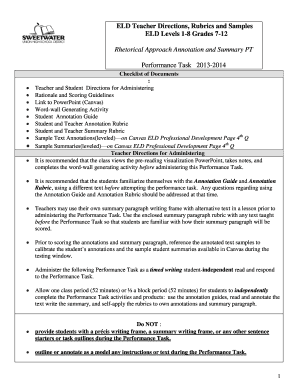 Fillable Online ELD Teacher Directions, Rubrics and Samples Fax Email ...