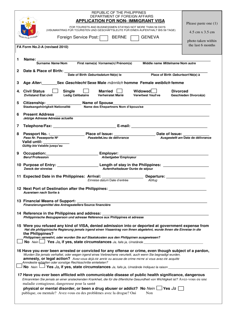 Fillable Online APPLICATION FOR NON- IMMIGRANT VISA Fax Email Print ...
