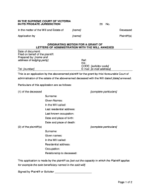 Fillable Online LETTERS OF ADMINISTRATION WITH THE WILL ANNEXED Fax ...