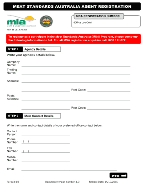 Fillable Online MEAT STANDARDS AUSTRALIA AGENT REGISTRATION Fax Email ...
