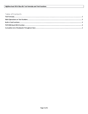 Fillable Online Highline Excel 2016 Class 08: Text Formulas and Text Functions Fax Email Print ...