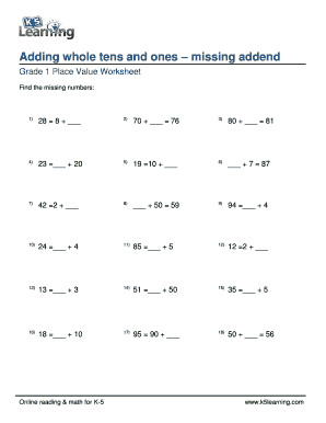 Fillable Online Adding whole tens and ones missing addend Fax Email ...