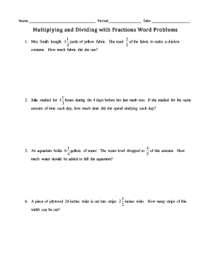 Fillable Online Multiplying and Dividing with Fractions Word Problems ...