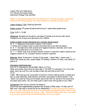 Fillable Online Lesson Plan with Reflections Fax Email Print - pdfFiller