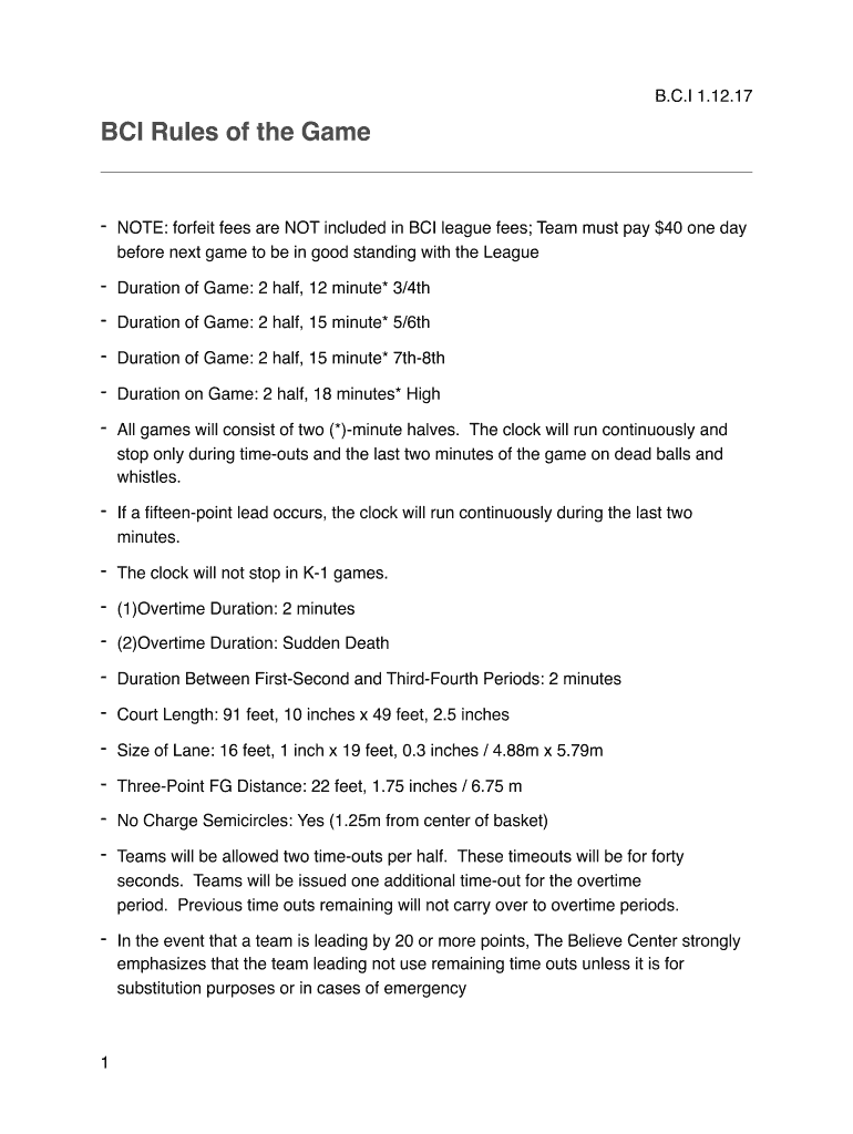 Fillable Online BCI Rules of the Game Fax Email Print - pdfFiller