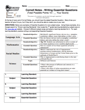 Fillable Online Cornell Notes - Writing Essential Questions Fax Email ...