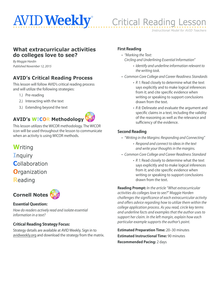 Fillable Online Instructional Model for AVID Teachers Fax Email Print ...
