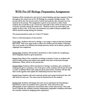 Fillable Online WHS Pre-AP Biology Preparation Assignment Fax Email ...