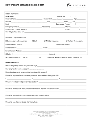 Fillable Online New Patient Massage Intake Form Fax Email Print - pdfFiller