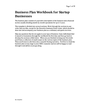 Fillable Online Business Plan Workbook for Startup Fax Email Print ...