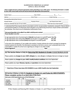 Fillable Online ANNUAL HEALTH FORM Fax Email Print - pdfFiller
