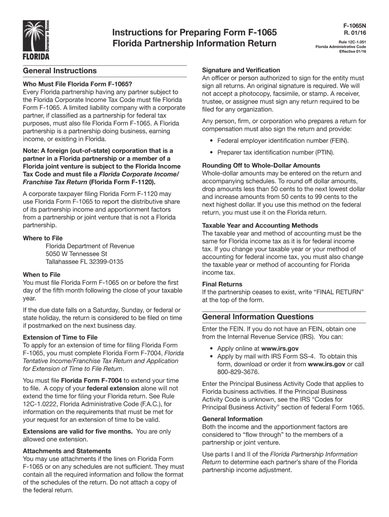 Fillable Online Who Must File Florida Form F-1065 Fax Email Print ...