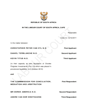 Fillable Online IN THE LABOUR COURT OF SOUTH AFRICA, CAPE Fax Email ...