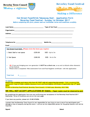 Fillable Online Hot Street Food/Drink Takeaway Stall - Application Form ...