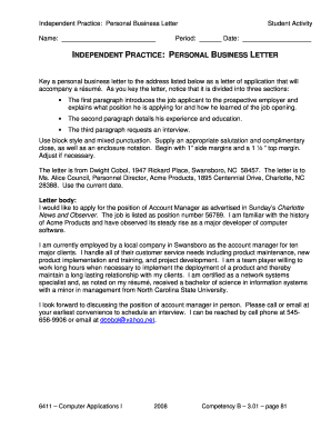 Fillable Online Independent Practice: Personal Business Letter Fax ...