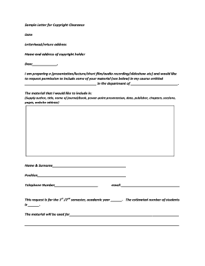 Fillable Online Sample Letter for Copyright Clearance Fax Email Print ...