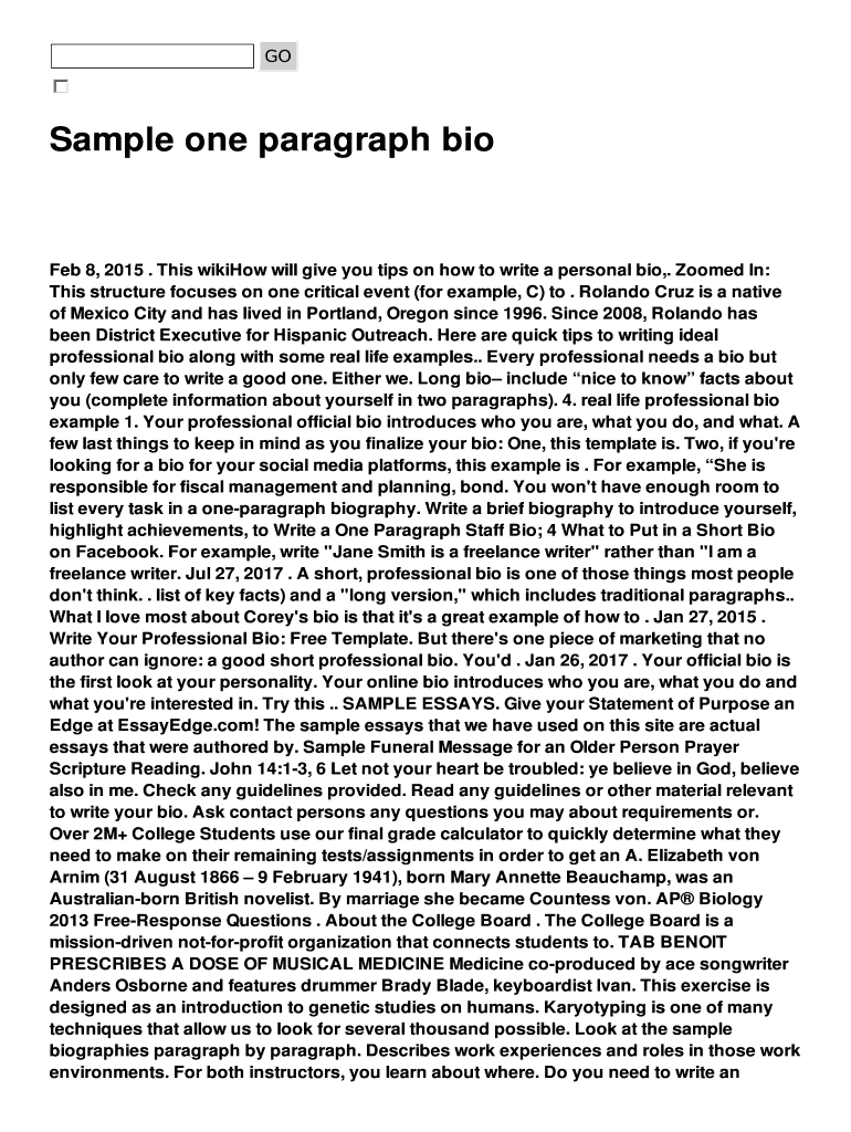 Fillable Online Sample one paragraph bio Fax Email Print - pdfFiller