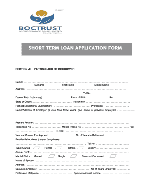 Fillable Online SHORT TERM LOAN APPLICATION FORM Fax Email Print ...