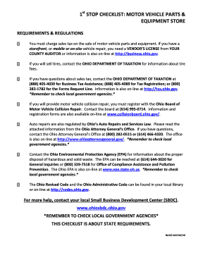 Fillable Online 1st STOP CHECKLIST: MOTOR VEHICLE PARTS & Fax Email ...