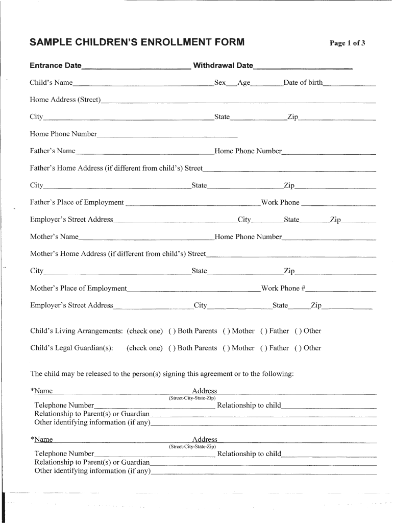 SAMPLE CHILDREN'S ENROLLMENT FORM: Fill out & sign online | DocHub