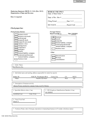 Fillable Online Docketing Statement DSCB:15-134A (Rev 2012) Fax Email ...