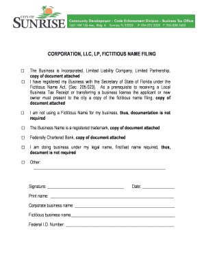 Fillable Online CORPORATION, LLC, LP, FICTITIOUS NAME FILING Fax Email Print - pdfFiller