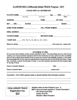Fillable Online PLAYERS NAME / Age DOB// Fax Email Print - pdfFiller