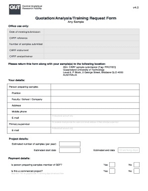 Fillable Online Quotation/Analysis/Training Request Form Fax Email ...