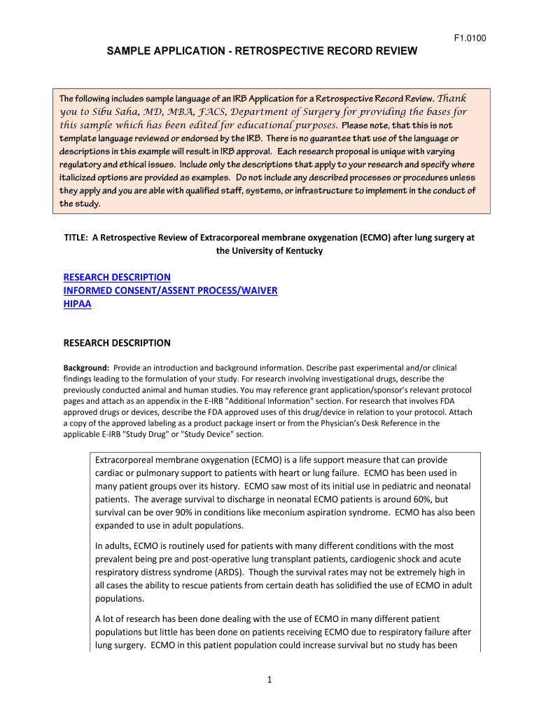 Fillable Online SAMPLE APPLICATION - RETROSPECTIVE RECORD REVIEW Fax ...