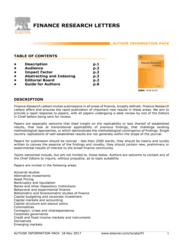 Fillable Online Finance Research Letters invites submissions in all ...