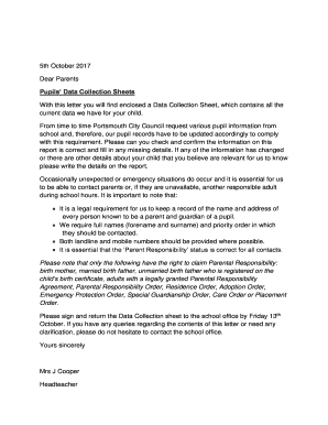 Fillable Online Pupils Data Collection Sheets Fax Email Print - pdfFiller