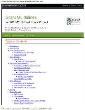 Fillable Online 2017-2018 Fast Track Project Grant Guidelines Florida ...