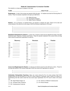 Fillable Online Media & Communication Curriculum Checklist Fax Email ...