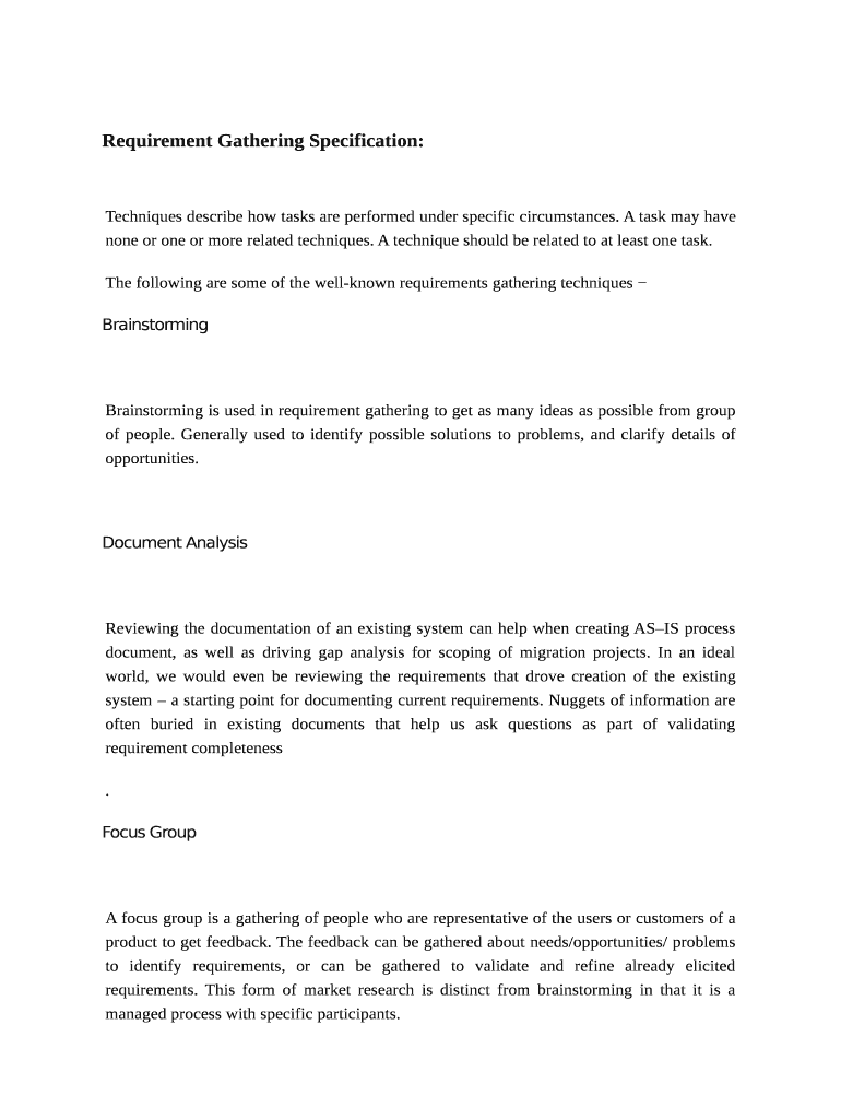 Fillable Online Requirement Gathering Specification: Fax Email Print ...
