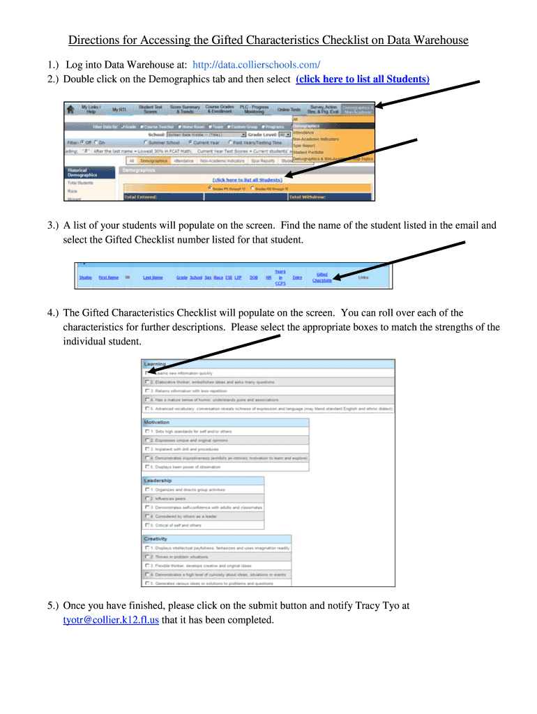 Fillable Online Directions for Accessing the Gifted Characteristics ...