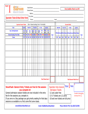 Fillable Online Spectator Ticket & Meal Order Form Fax Email Print ...