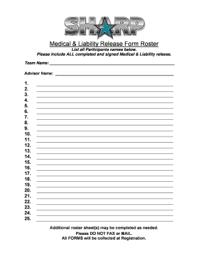 Fillable Online Medical & Liability Release Form Roster Fax Email Print ...