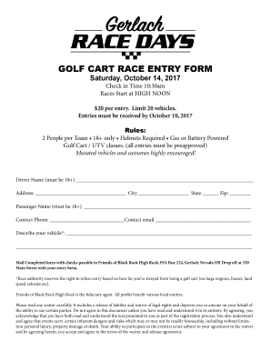Fillable Online GOLF CART RACE ENTRY FORM Fax Email Print - pdfFiller