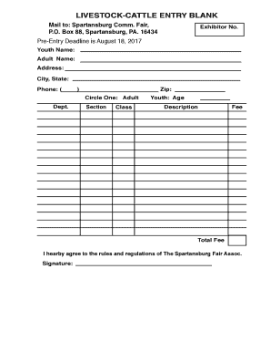 Fillable Online LIVESTOCK-CATTLE ENTRY BLANK Fax Email Print - pdfFiller