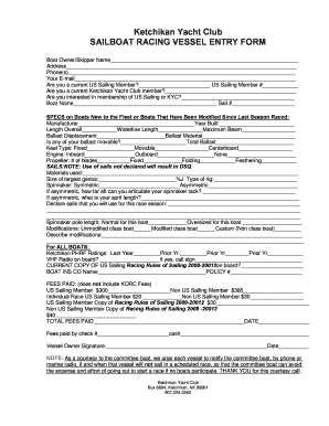 Fillable Online SAILBOAT RACING VESSEL ENTRY FORM Fax Email Print ...