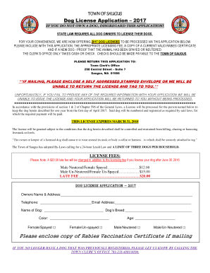 Fillable Online Dog License Application 2017 Fax Email Print - pdfFiller
