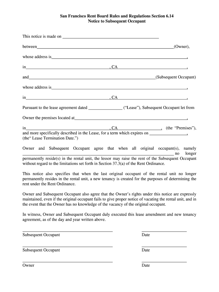 Fillable Online San Francisco Rent Board Rules and Regulations Section ...