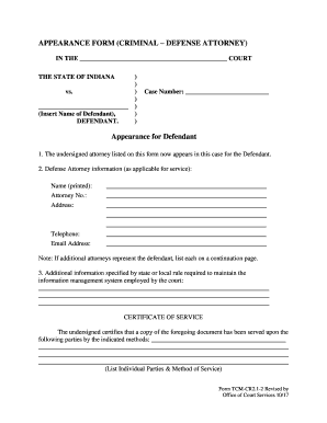 Fillable Online APPEARANCE FORM (CRIMINAL DEFENSE ATTORNEY) Fax Email ...
