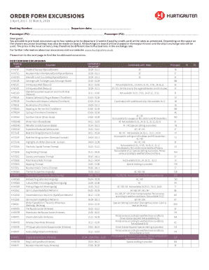 Fillable Online ORDER FORM EXCURSIONS Fax Email Print - pdfFiller