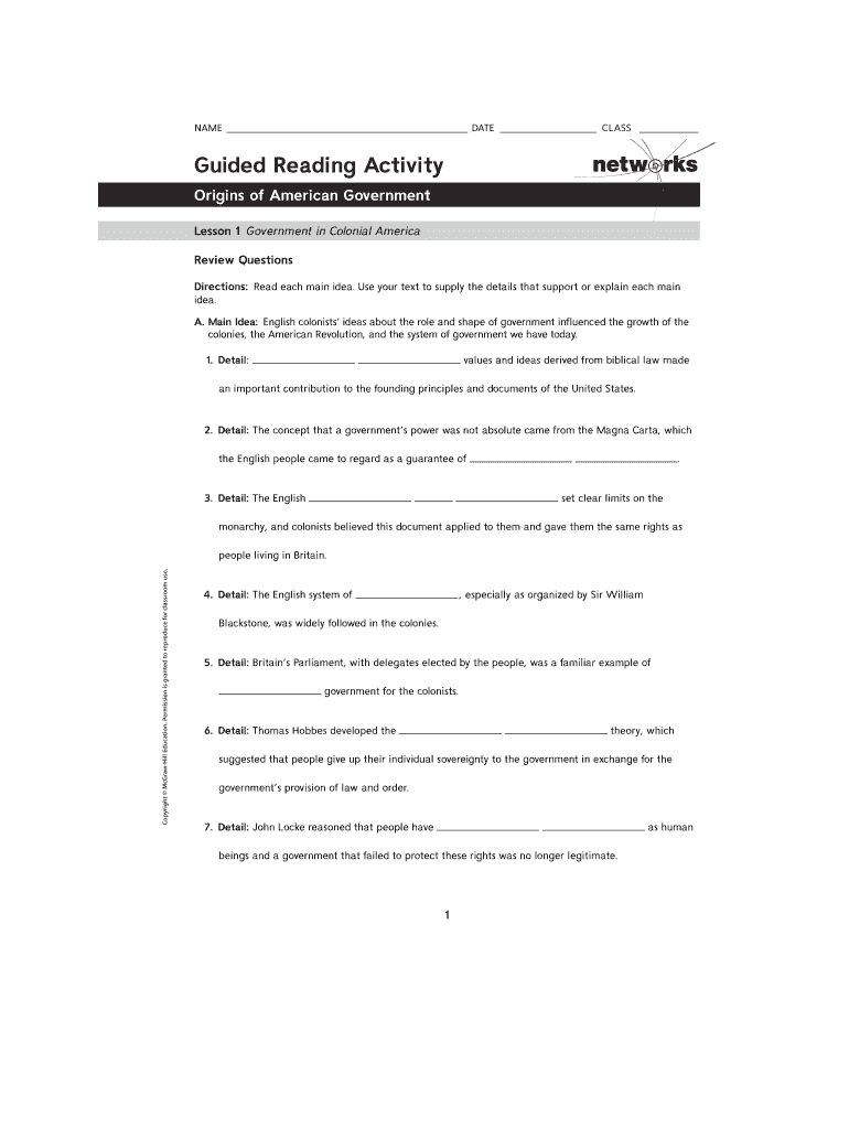 Origins Of American Government Answer Key - Fill Online, Printable ...