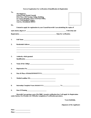Fillable Online Form of Application For verification of Qualification ...