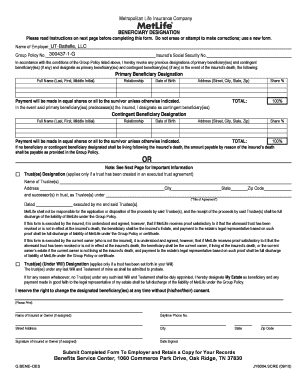 Fillable Online MetLife Beneficiary Designation - Benefits Fax Email ...
